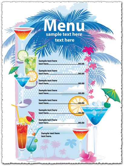 Alcoholic Drinks Menu Vector Template